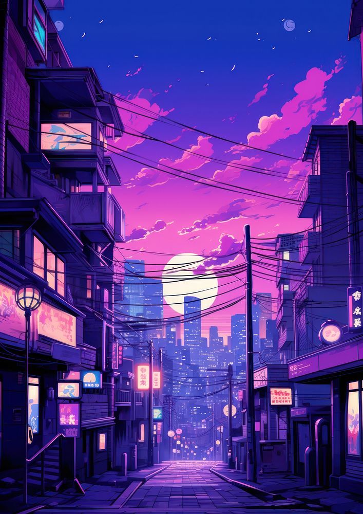 Tokyo purple architecture cityscape. | Free Photo Illustration - rawpixel