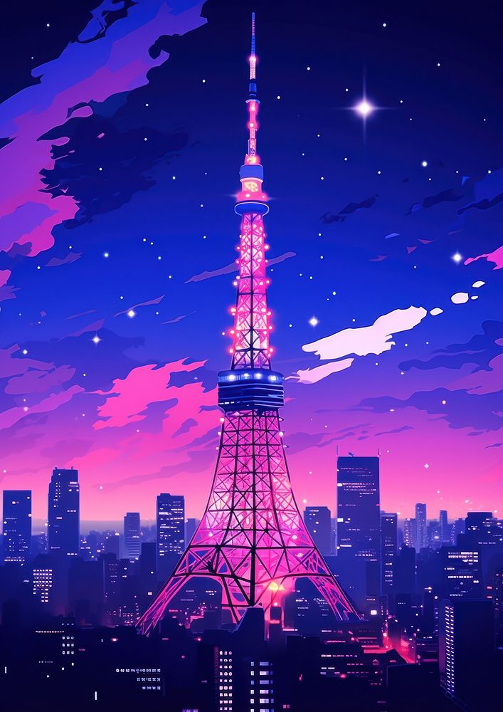 Tokyo tower architecture building blue. | Premium Photo Illustration ...