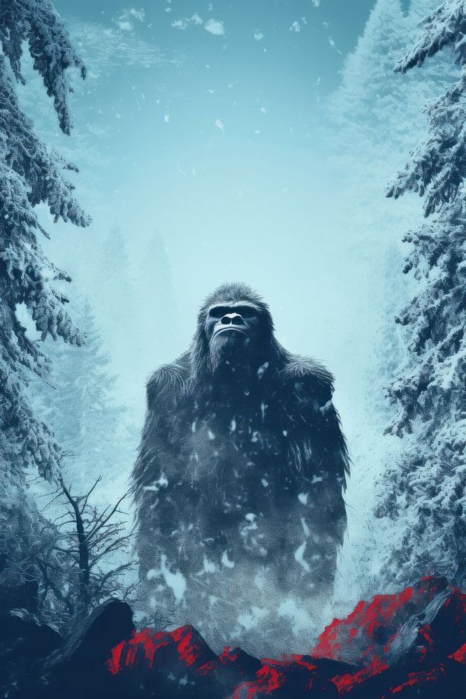 Silkscreen yeti nature outdoors mammal. | Premium Photo Illustration ...