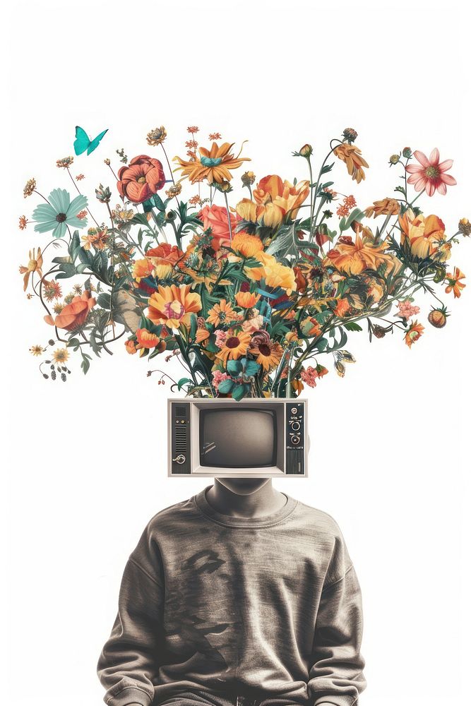 Boy using computers pattern flower | Free Photo Illustration - rawpixel