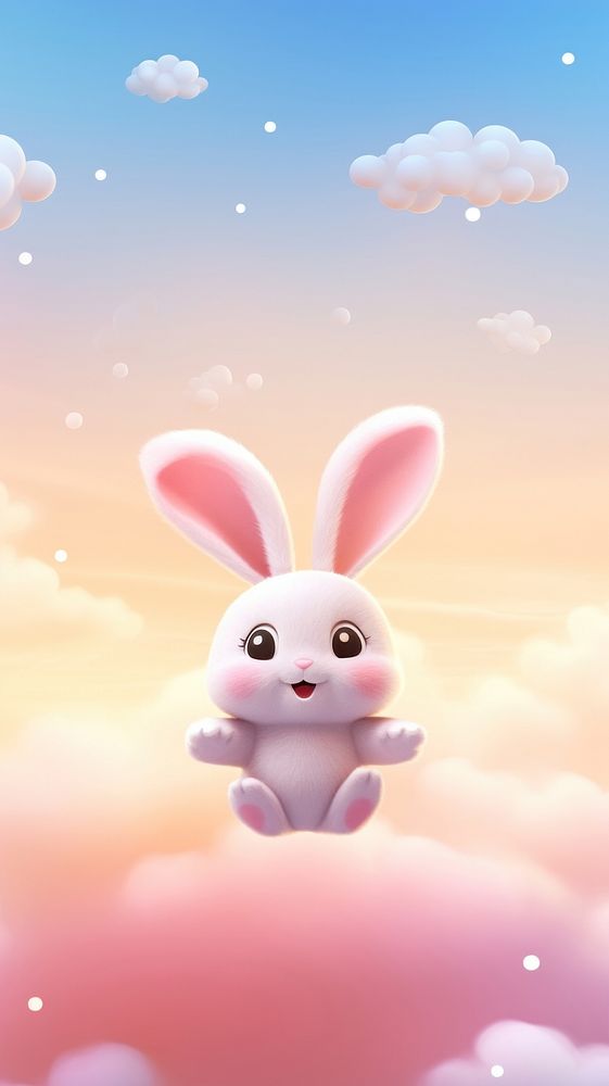 Rabbit jumping dreamy wallpaper cartoon | Free Photo Illustration ...