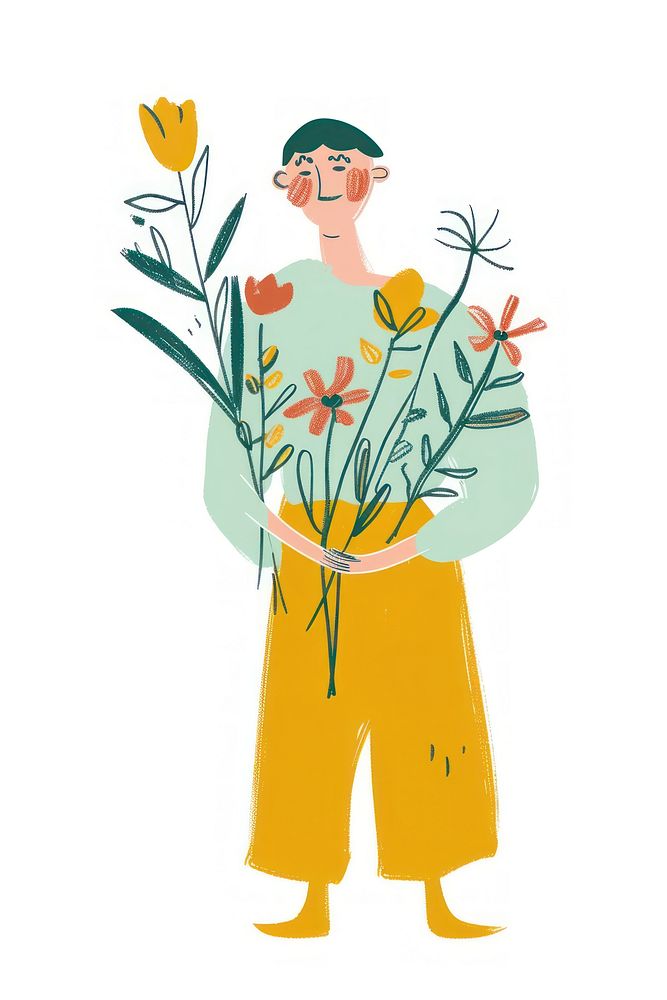 Smiling person holding flowers illustrated | Free Photo Illustration ...