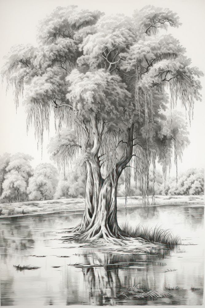 Willow tree drawing illustrated painting | Premium Photo Illustration ...
