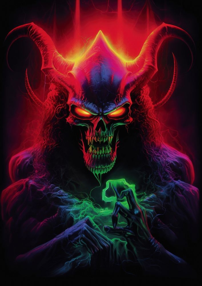 satanic band light neon art. | Free Photo Illustration - rawpixel