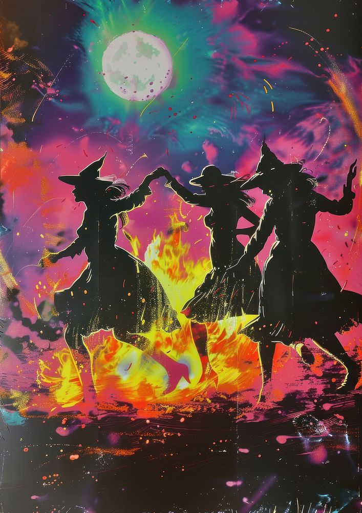 Witches dancing bonfire art outdoors | Free Photo Illustration - rawpixel