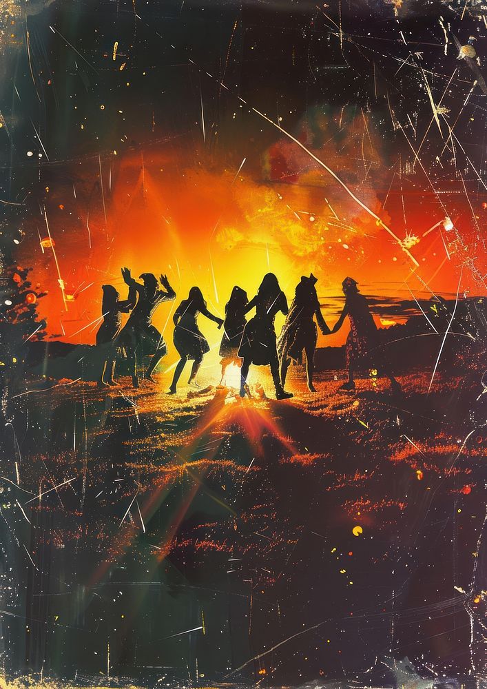Witches dancing bonfire art outdoors | Free Photo Illustration - rawpixel