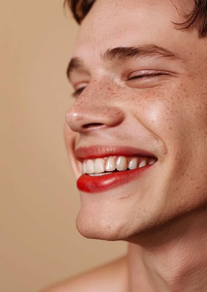Man deep red lips happy | Free Photo - rawpixel