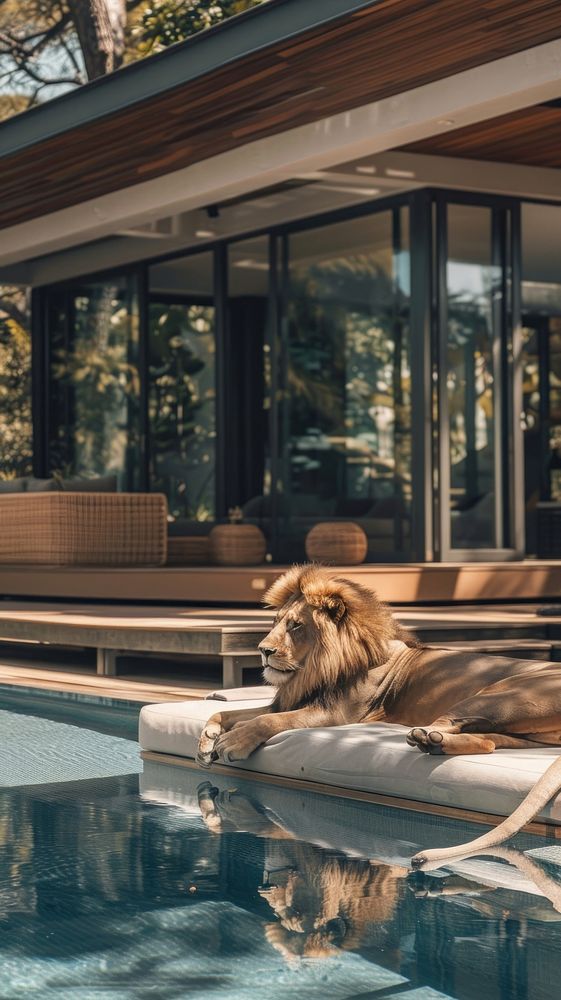 Animal lion pool bed. | Free Photo - rawpixel
