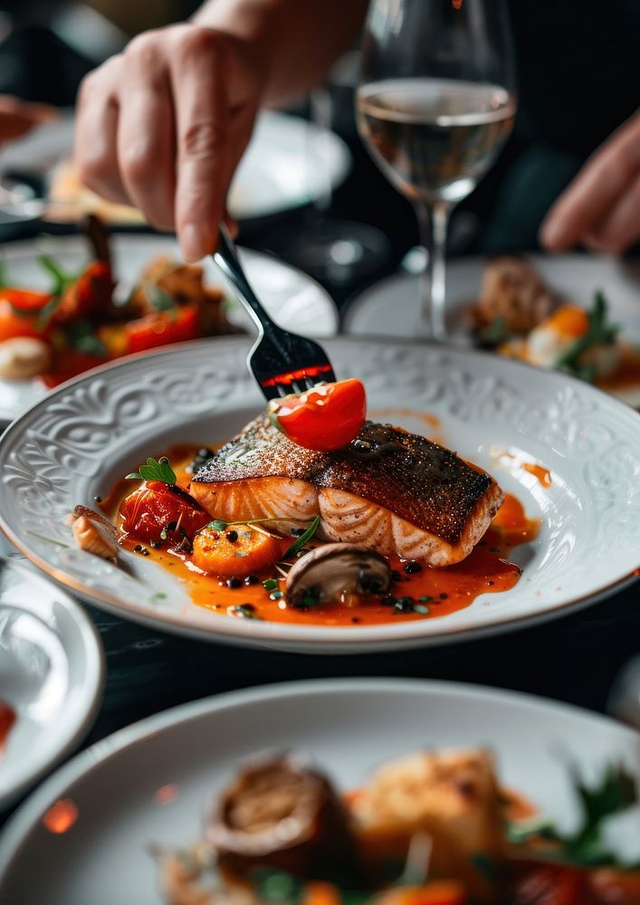 Someone eating fish side salmon | Free Photo - rawpixel