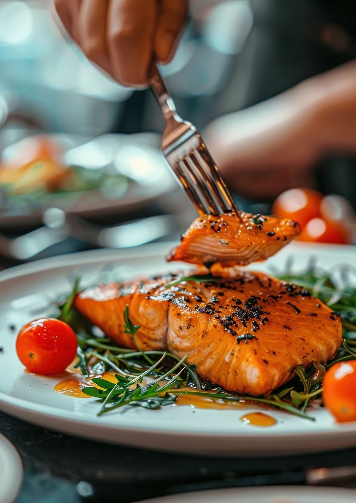 person using silverware salmon plate | Free Photo - rawpixel