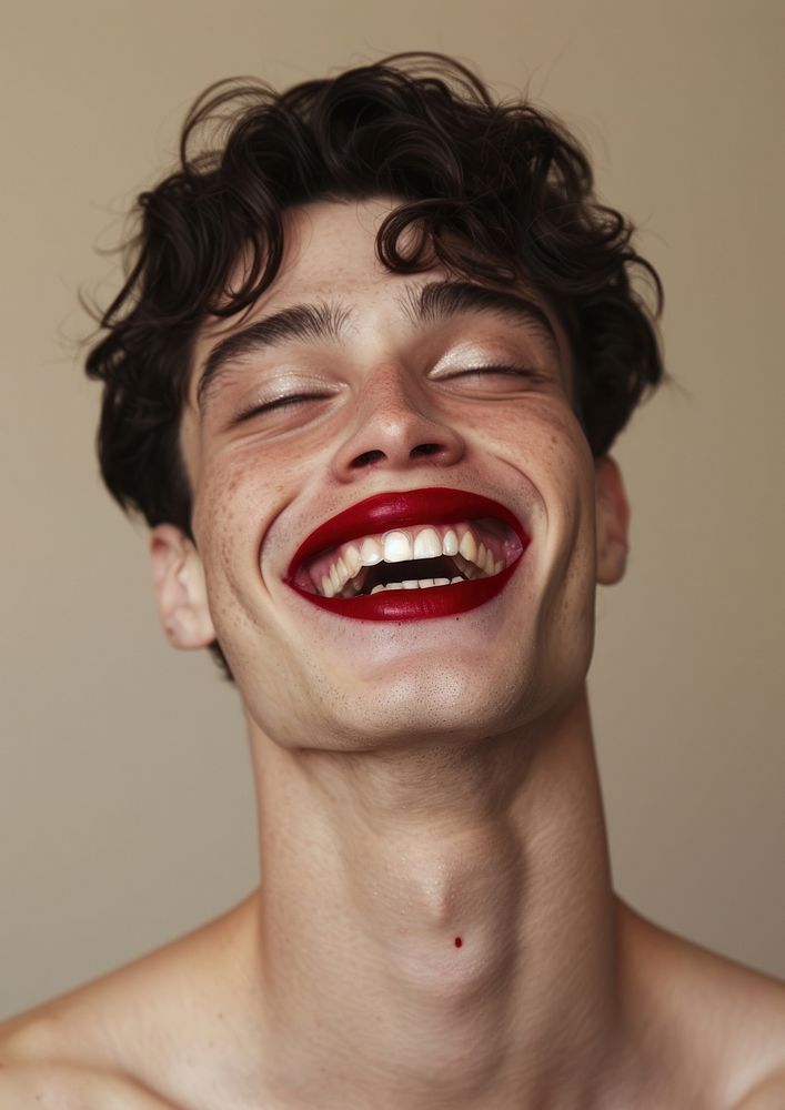 Happy man deep red lips | Free Photo - rawpixel