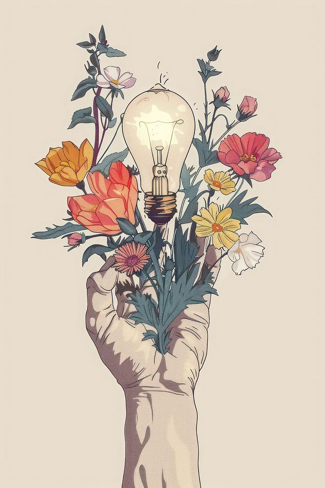 Drawing hand flower art lightbulb. | Free Photo Illustration - rawpixel