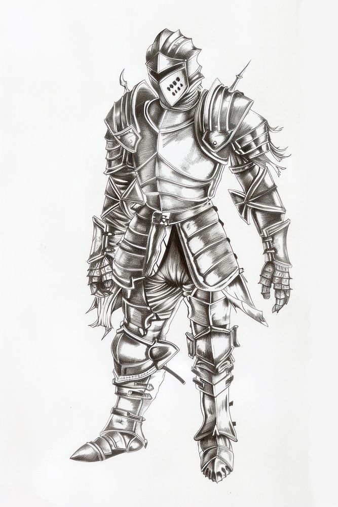 Realistic pencil drawing 1400s armor | Free Photo Illustration - rawpixel