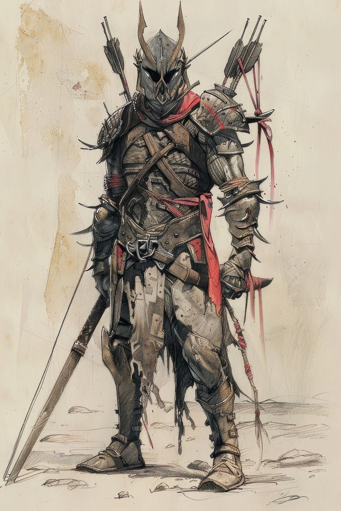 800s armor character drawing sketch | Free Photo Illustration - rawpixel