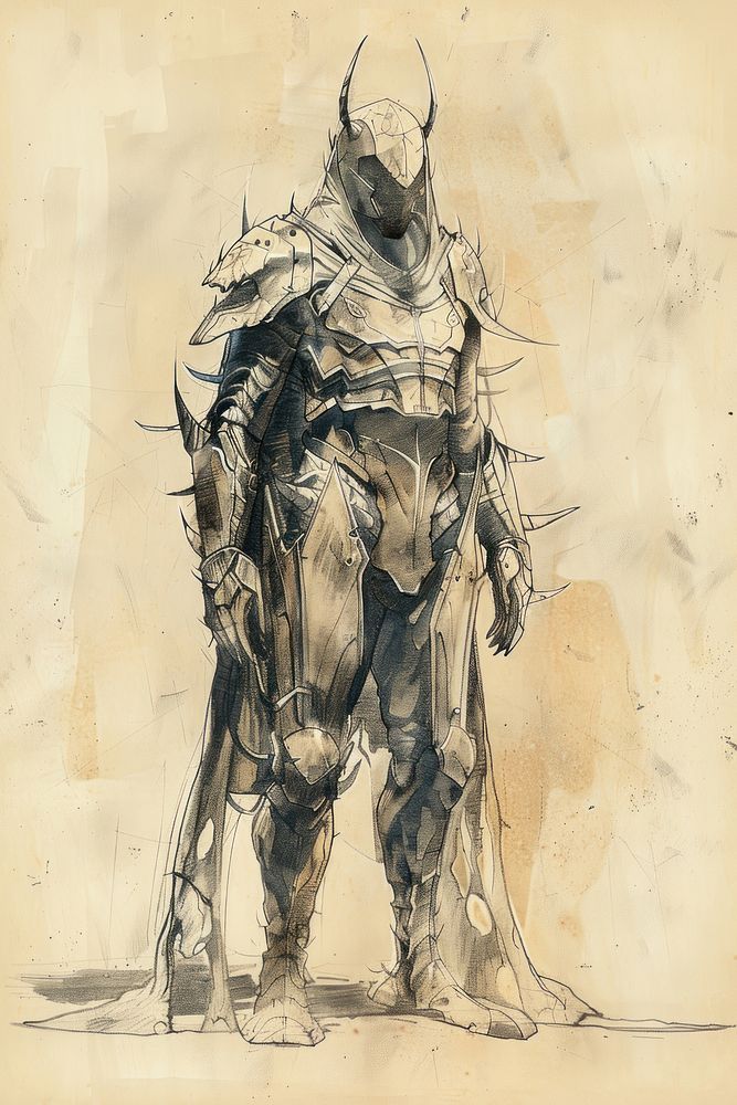800s armor character drawing sketch | Free Photo Illustration - rawpixel