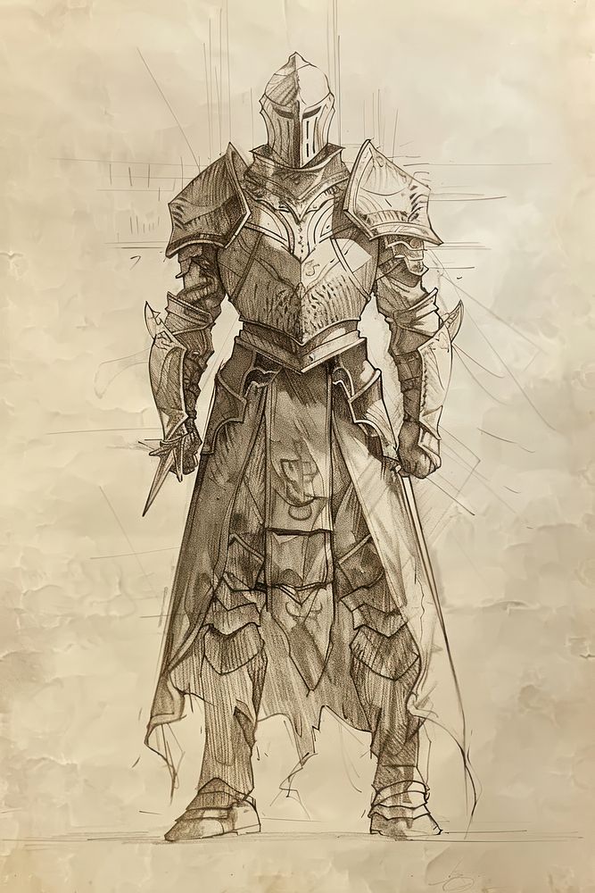 800s armor character drawing sketch | Free Photo Illustration - rawpixel