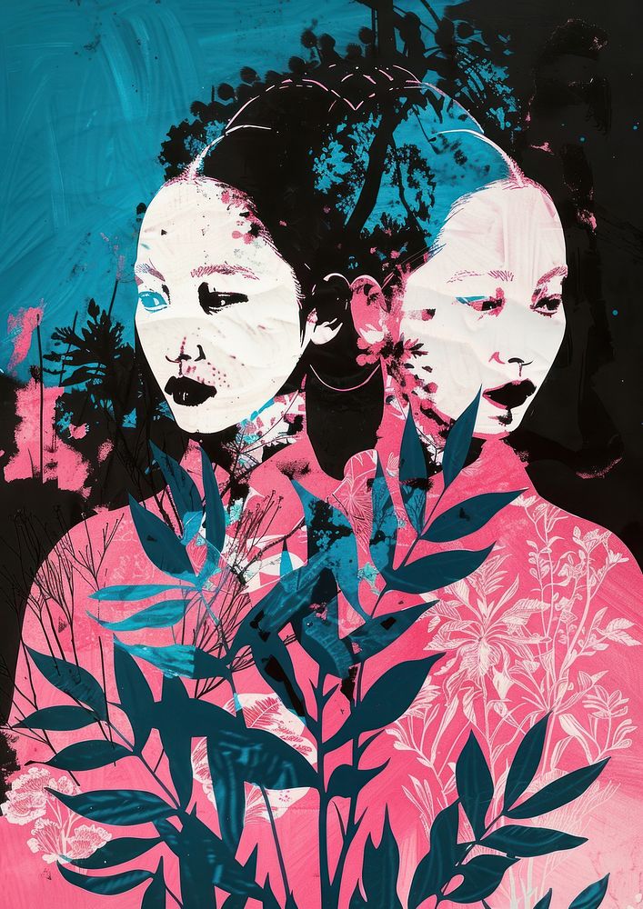 Silkscreen asian people art painting | Premium Photo Illustration ...