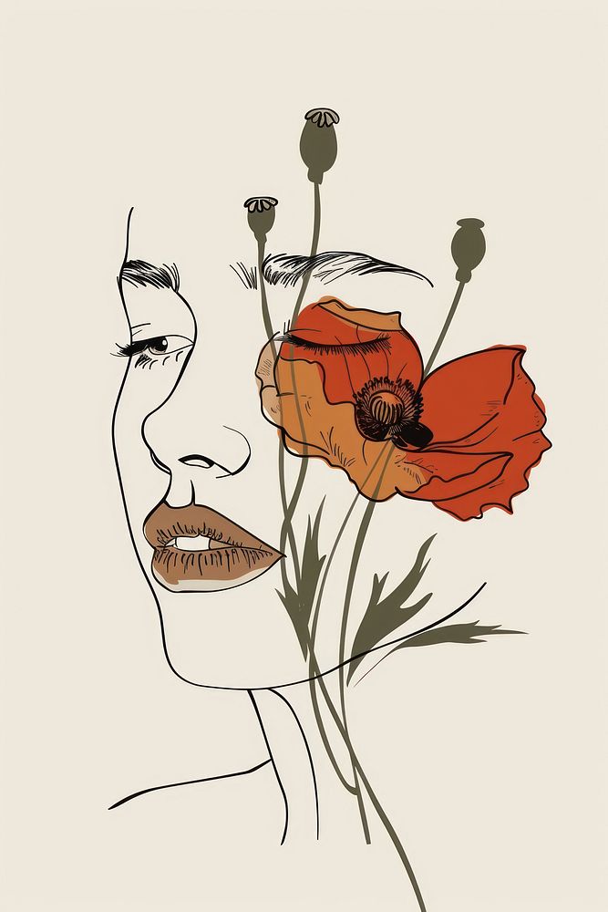 Poppy face drawing art flower. | Premium Photo Illustration - rawpixel