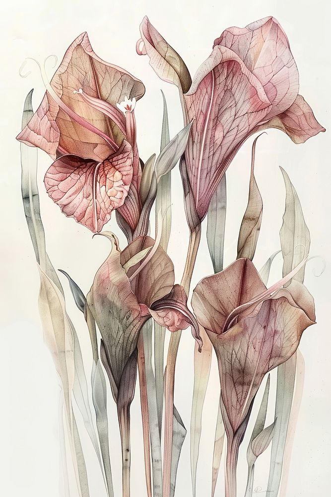Pitcher plants illustrated blossom drawing. | Free Photo Illustration ...