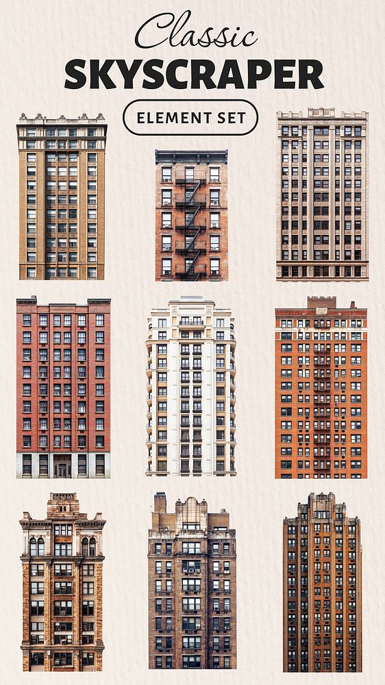 Classic skyscraper design element set | Free Photo - rawpixel