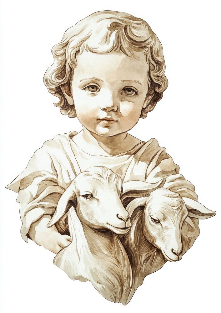 baby jesus goats illustration painting | Free Photo Illustration - rawpixel