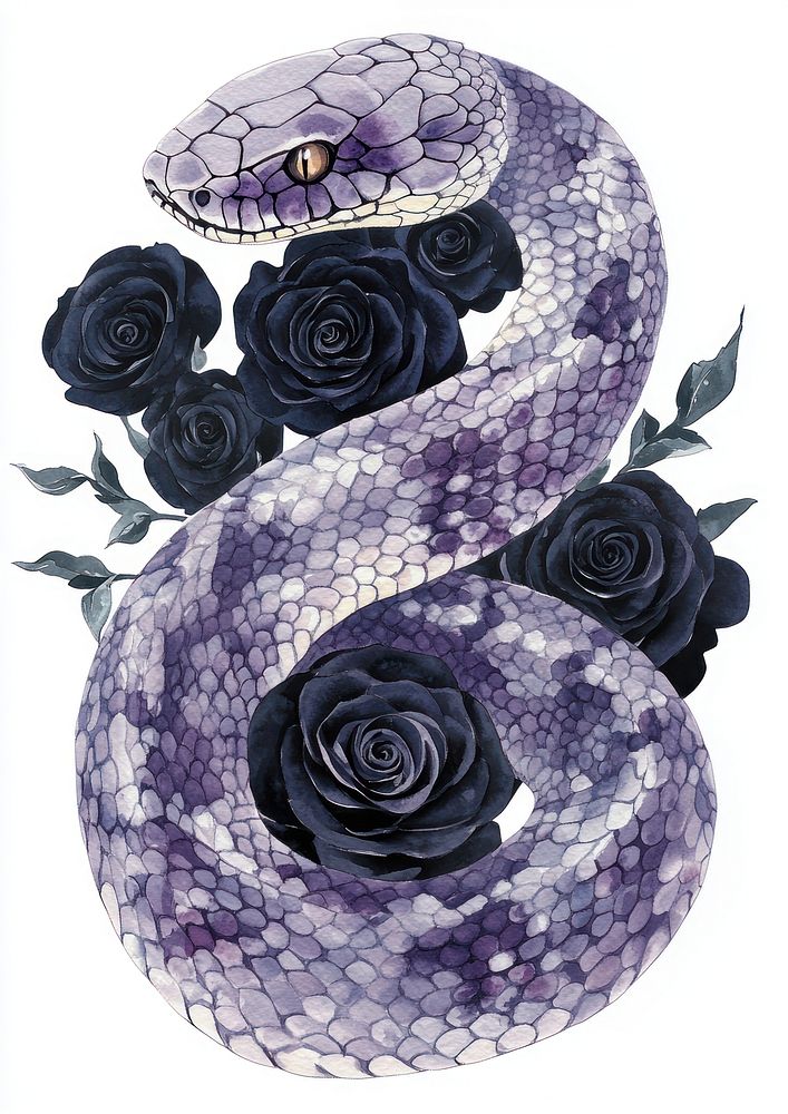 Snake roses illustration watercolor. | Free Photo Illustration - rawpixel