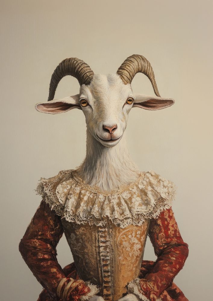 Goat wears dress Renaissance fashion | Free Photo Illustration - rawpixel