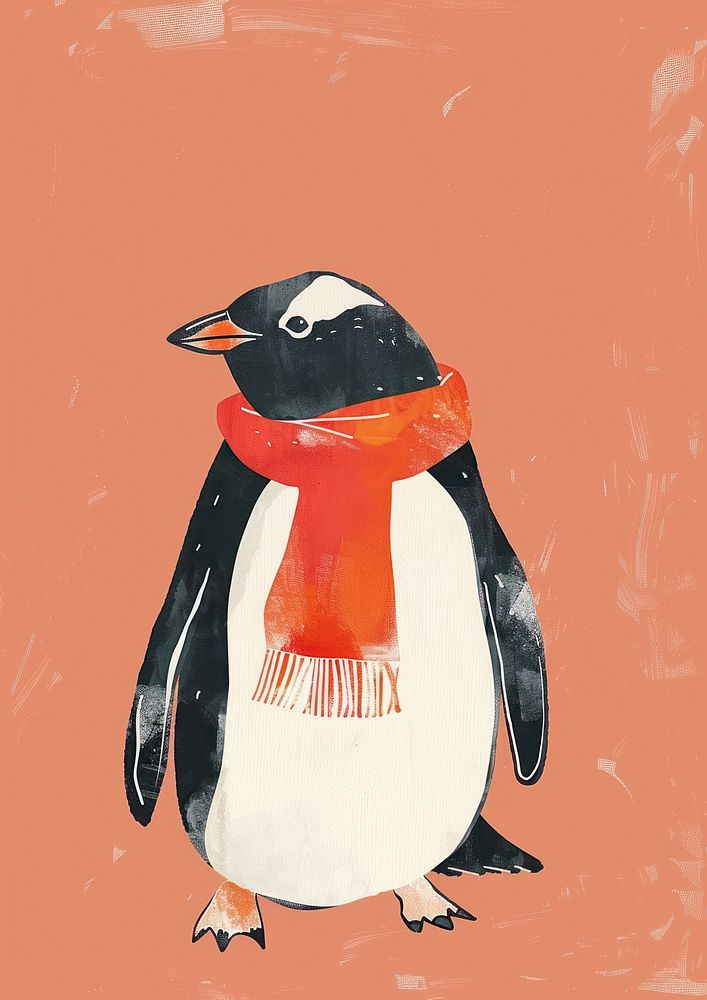 Cute chubby Penguin red scarf | Free Photo Illustration - rawpixel