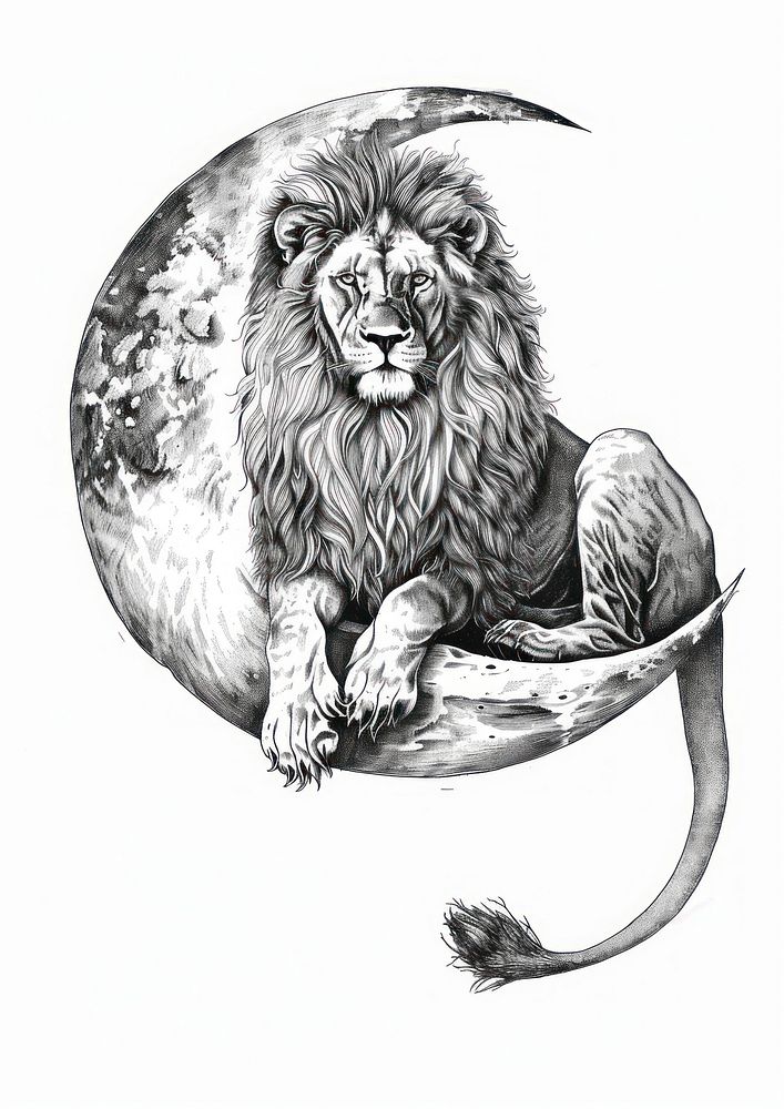 Celestial illustration Lion Crescent Moon | Free Photo Illustration ...