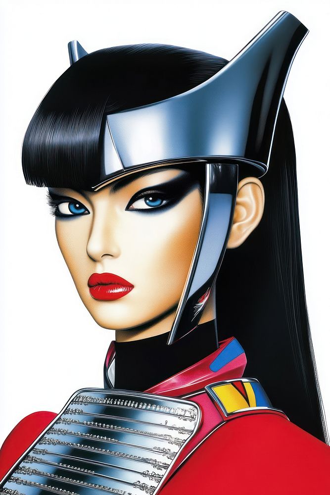 Metalic Cyber Samurai Geisha red | Free Photo Illustration - rawpixel