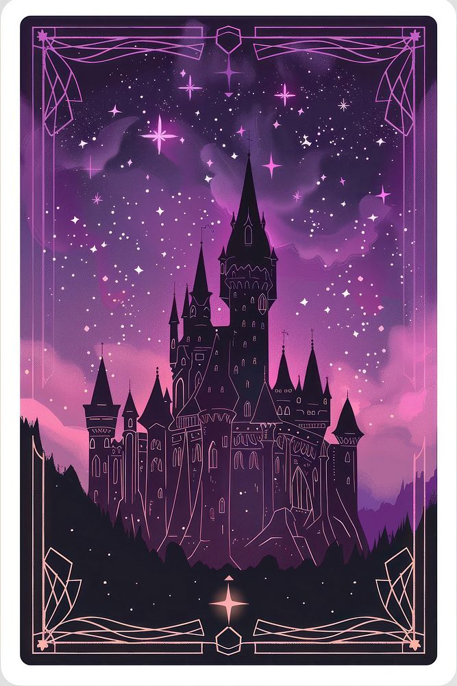 Tarot card purple castle night. | Free Photo Illustration - rawpixel