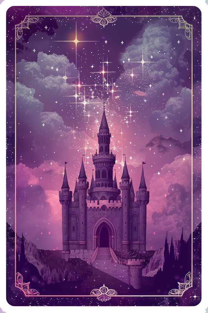 Tarot card purple castle sky. | Free Photo Illustration - rawpixel