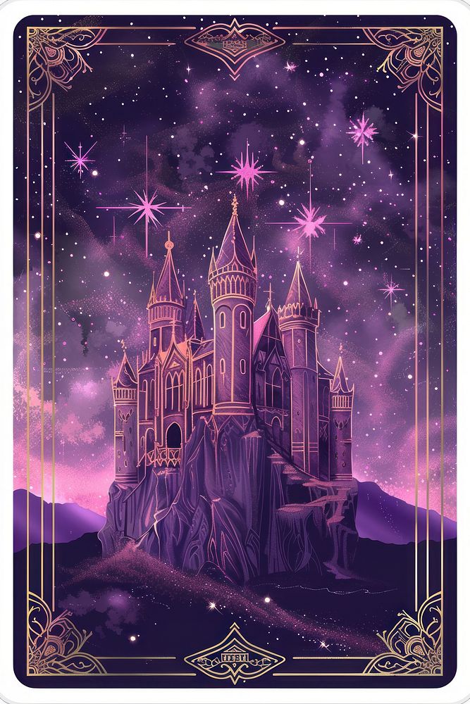 Tarot card purple castle night. | Free Photo Illustration - rawpixel