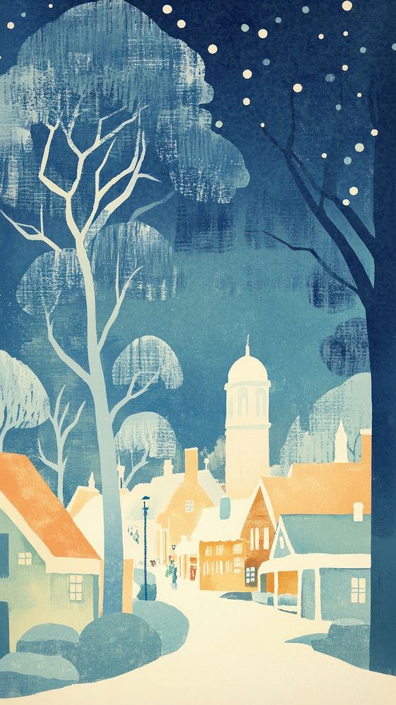 Winter night wallpaper snow neighborhood | Premium Photo Illustration ...