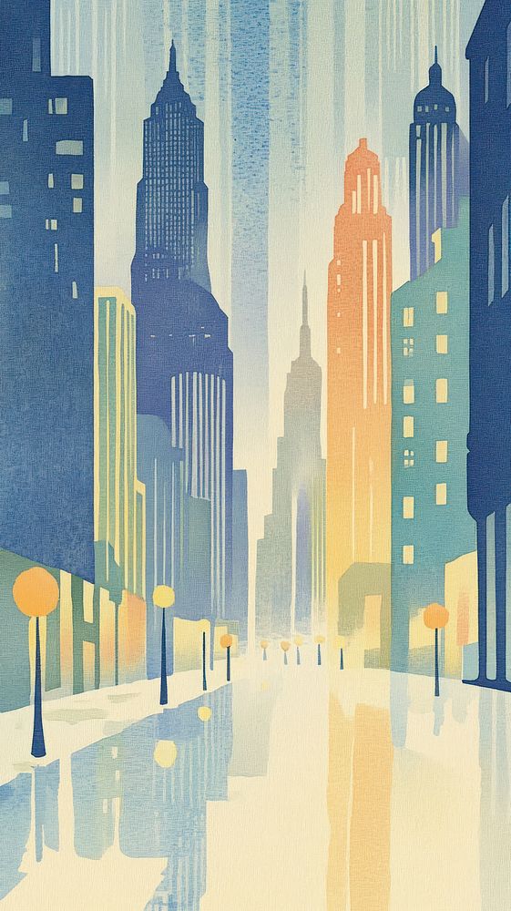 Raining city wallpaper illustration buildings | Premium Photo ...