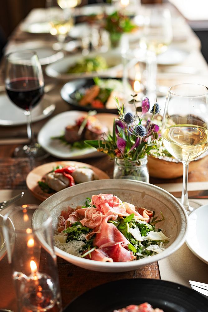Elegant dining table dishes, wine | Premium Photo - rawpixel
