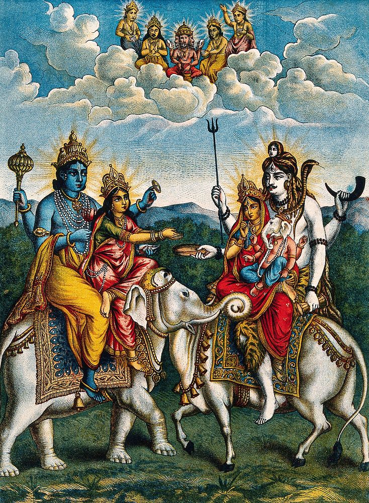 Vishnu and Lakshmi an elephant | Free Photo Illustration - rawpixel