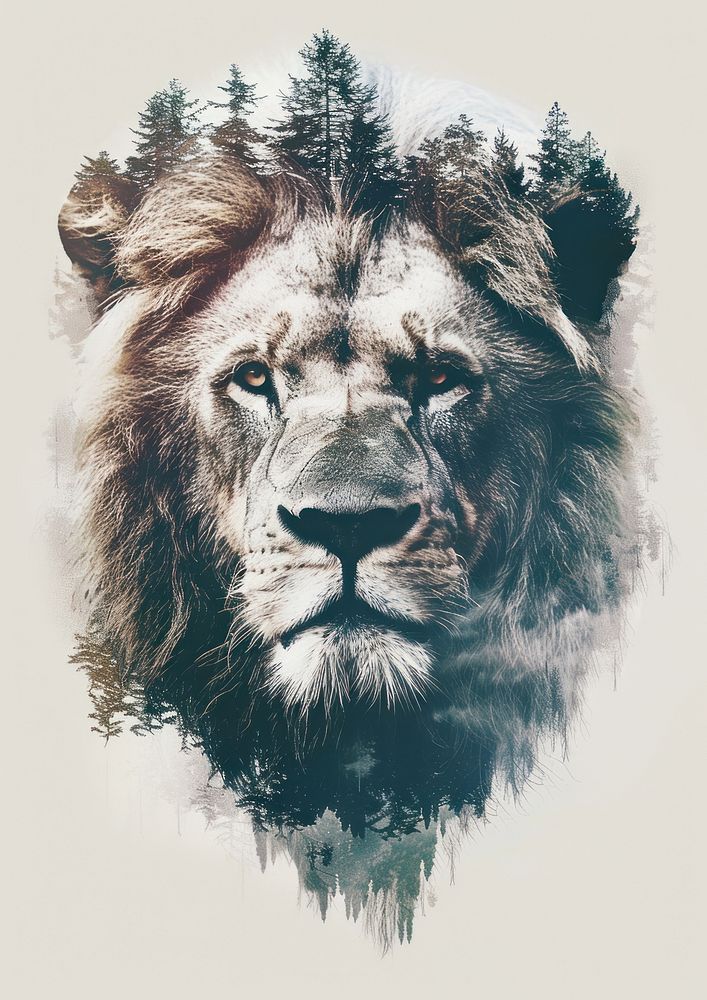 Lion trees wildlife exposure double. | Free Photo Illustration - rawpixel