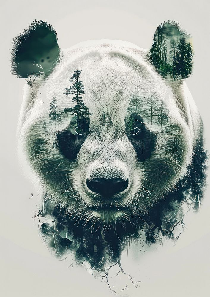Panda trees wildlife exposure double. | Free Photo Illustration - rawpixel