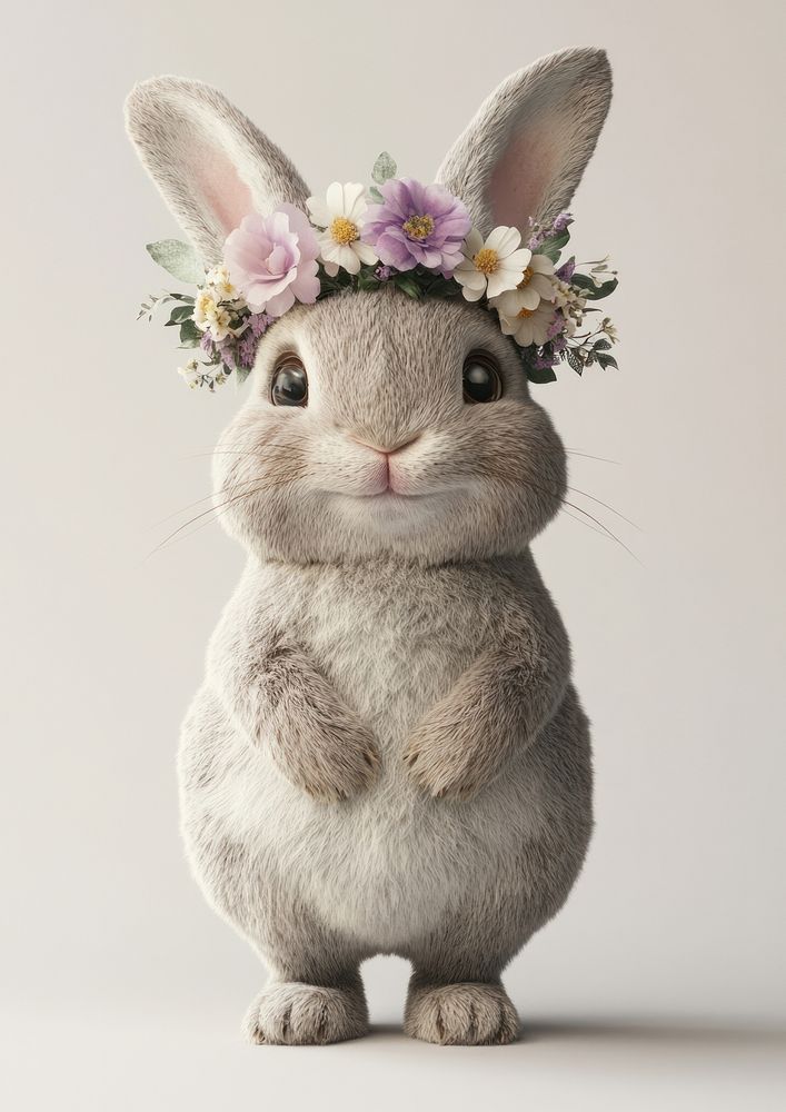 cute chubby bunny flower crown | Free Photo Illustration - rawpixel