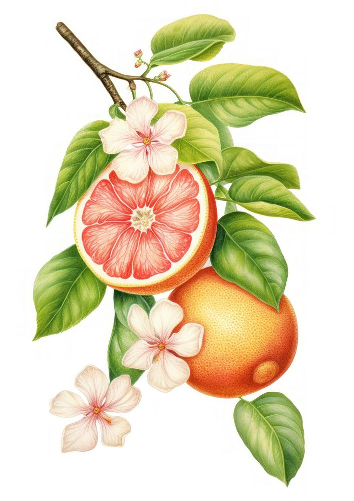 Grapefruit branch flower grapefruit illustration | Free Photo - rawpixel