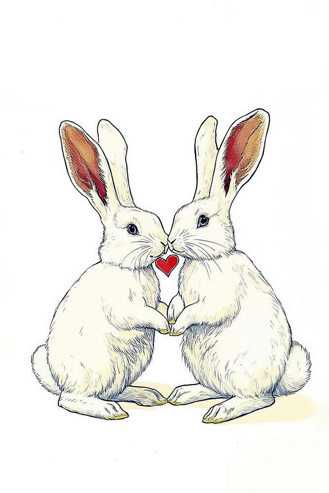 2 white rabbit love rabbits | Free Photo Illustration - rawpixel