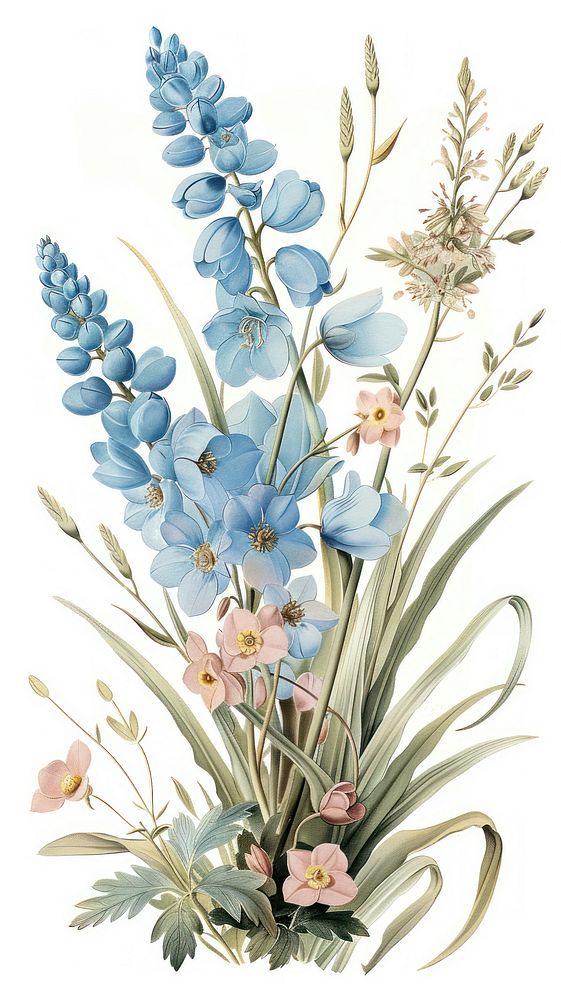Vintage illustration blue flowers art | Free Photo Illustration - rawpixel