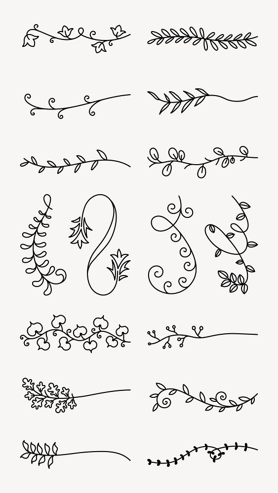 Collection decorative floral line designs | Premium Vector - rawpixel