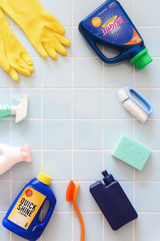 Cleaning supplies tiled surface. Detergents | Free Photo - rawpixel