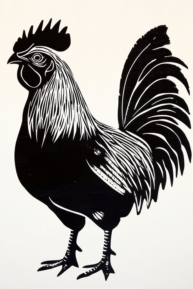 Rooster wood block print animal | Free Photo Illustration - rawpixel