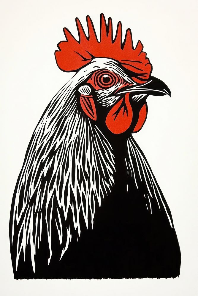 Rooster wood block print animal | Free Photo Illustration - rawpixel