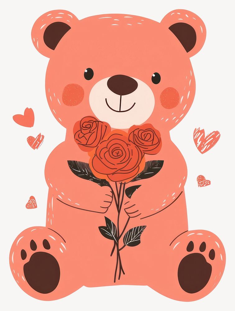 Teddy bear holding roses illustration | Free Vector - rawpixel
