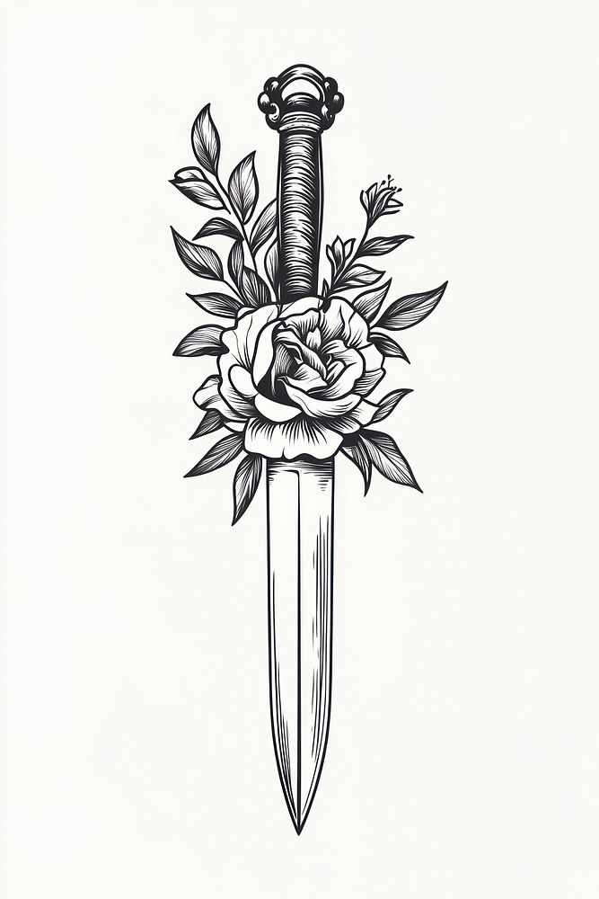 Knife flower tattoo art illustration | Free Photo Illustration - rawpixel
