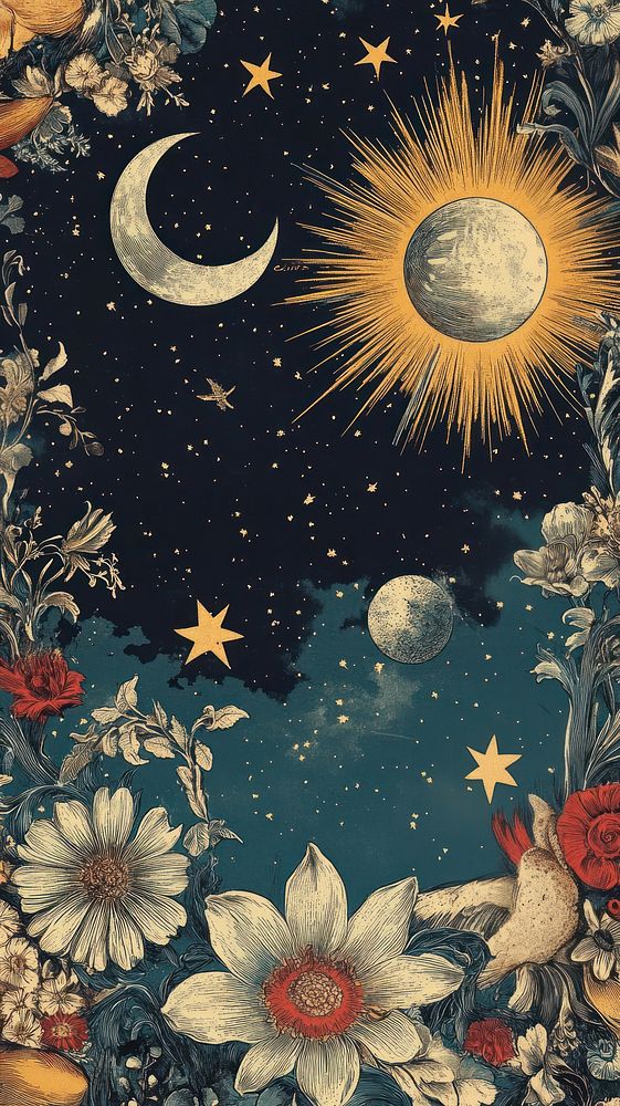 Vintage maximalist wallpaper nature night | Free Photo Illustration ...